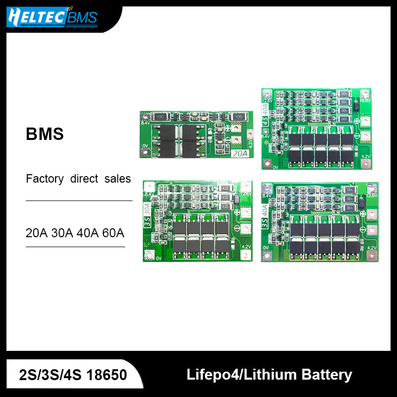 2S/3S/4S 20A 30A 40A 60A BMS With Balance 18650 BMS Lifepo4 Lithium ba ...